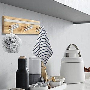 Bamboo Hook Wooden Bathroom Towel Coat Hooks Bathroom Towel Rail Rack Adhesive Rail Rack Hook Wall Mounted Wall Coat Rail Rack Hook Aisle Toilet Stainless Steel