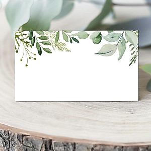 Whaline 100Pcs Greenery Place Cards 2 x 3.5 Inch Watercolor Eucalyptus Leaves Tent Name Cards Green Seat Assignment Labels for Wedding Baby Shower Party Table Setting Supplies