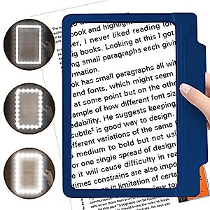 5X Magnifying Glass for Reading, Large and Lightweight Magnifier with 36 Ultra-Bright Dimmer LED Lights Provide Full-Page Viewing Area Evenly Lit Perfect for Low Vision Person and Seniors(Dark Blue)