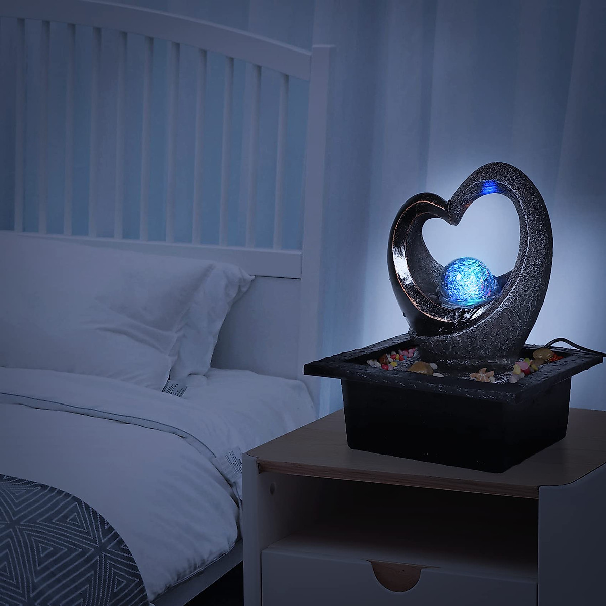 Ferrisland Tabletop Water Garden Zen Fountain with LED Light, Fountain Fengshui Indoor Decoration – Zen Meditation Tabletop Decorative Waterfall Kit with Submersible Pump for Office and Home Decor