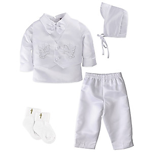 Baby Boy Christening Outfits Baptism Long Sleeve Suit Set with Hat, Cross Socks, 3-6 Months
