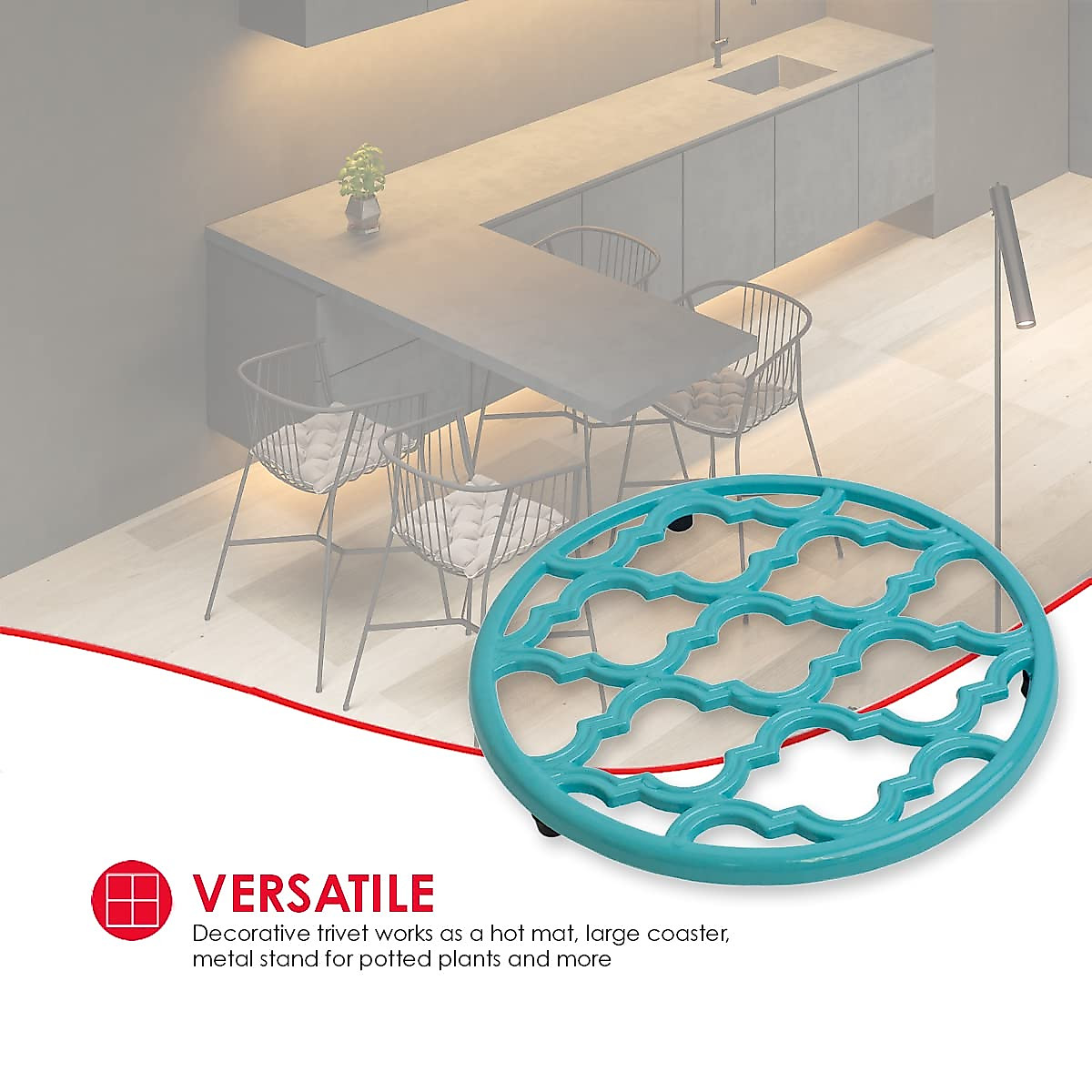 Home Basics Lattice Collection Cast Iron Trivet for Serving Hot Dish, Pot, Pans & Teapot on Kitchen Countertop or Dinning, Table-Heat Resistant (2, Turquoise)