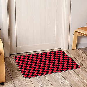 Area Rug with Non Slip Backing Rugs for Living Room, Bedroom, Bathroom, Kitchen, Home Decor, Floor Decoration Carpet Mat, Checkerboard Red Black Modern