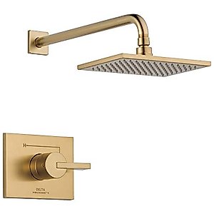 Delta Faucet Vero 14 Series Single-Function Shower Trim Kit with Single-Spray Touch-Clean Rain Shower Head, Champagne Bronze, 2.0 GPM Water Flow, T14253-CZ-WE (Valve Not Included)