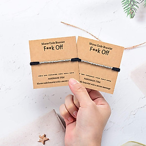 Shonyin Fuck Off Morse Code Bracelets friendship Matching Adjustable Bracelet Set Dainty Funny Galentines Day Jewelry White Elephant Gifts for Men Women Best Friendship 2 Pcs
