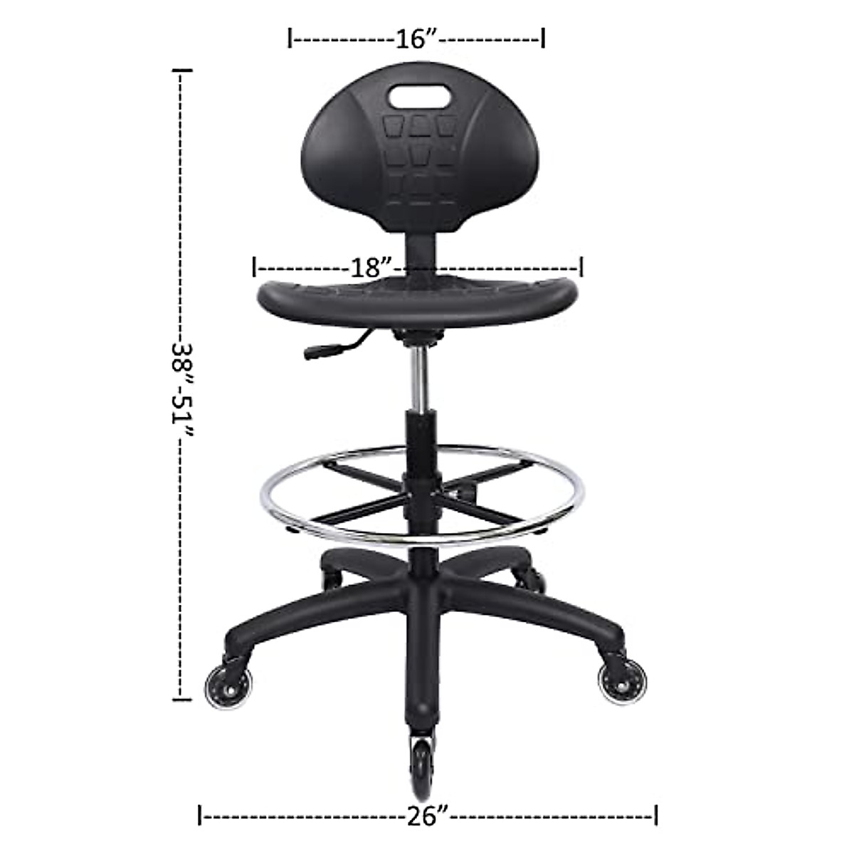 CHAIR MASTER (Tall Bench Stool, Rubber Roller Blade Stye Casters) Easy to Clean! Ergonomic Polyurethane Drafting Stool. Seat Height Range 24"-34". Home Office Lab Workstation.