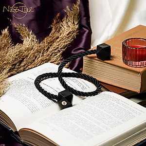 NazTur Magnetic Curtain Tiebacks- Upgrade 2022 with a Thicker Twist Rope & Strong Magnet Tieback Window Treatment Holdbacks Draperies Holders Decorative Drape Handmade Tie Back (Black, 4)