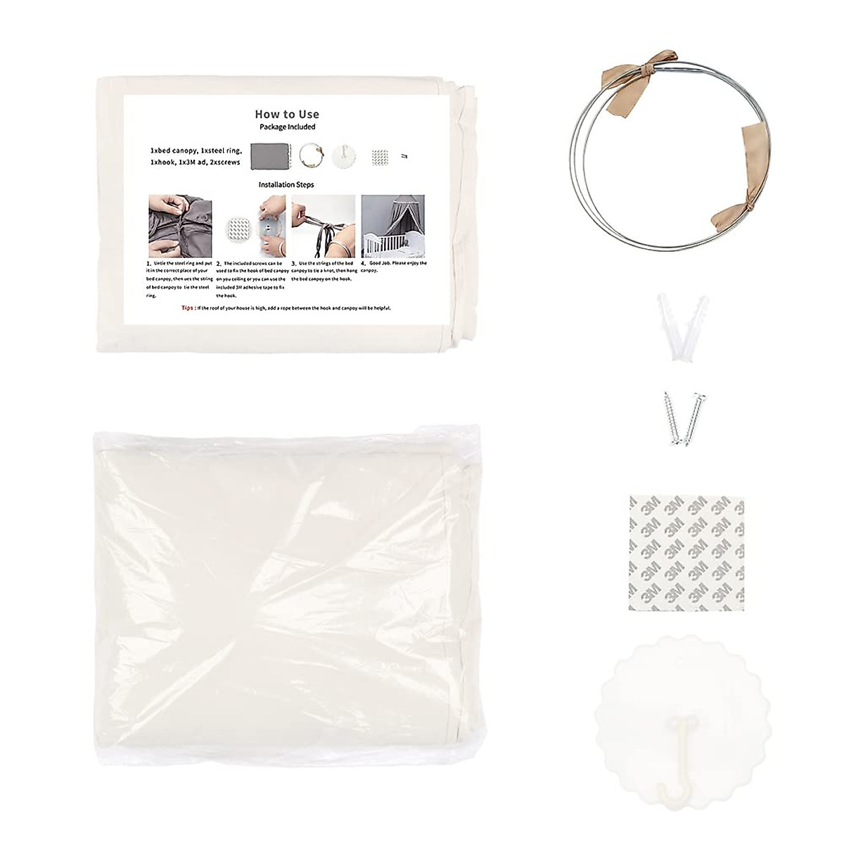 MOMAID Bed Canopy with Frills Reading Nook Game Tent for Kids Boho Hanging Net Play Room Decor(Beige)