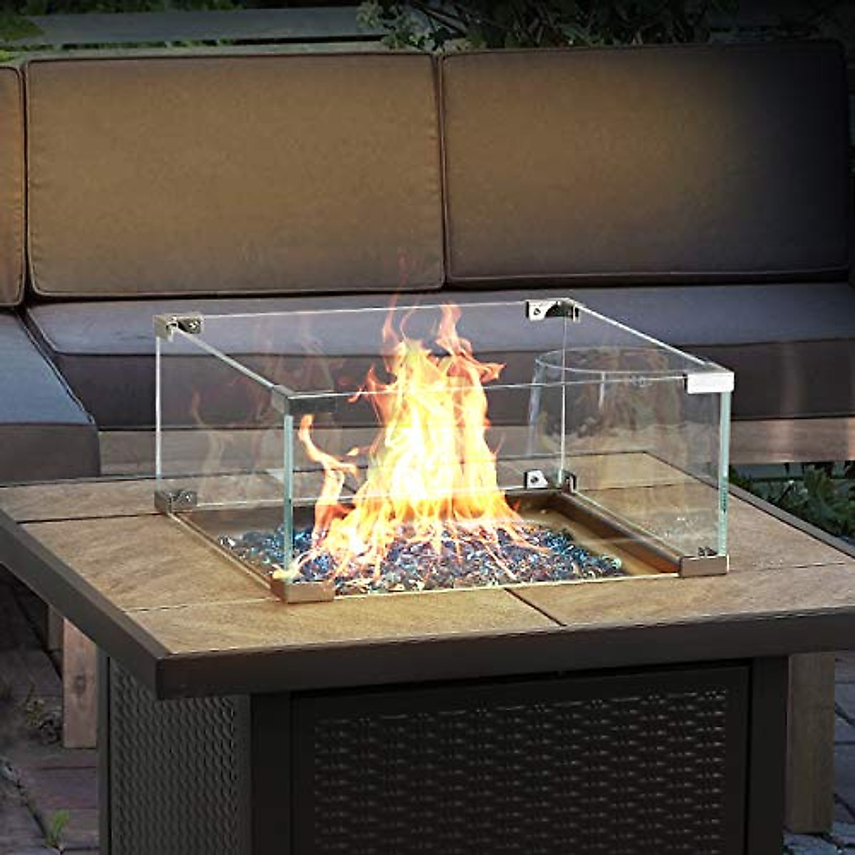 BALI OUTDOORS Square Fire Pit Glass Wind Guard, Clear Tempered Wind Guard for Fire Pit Table, 18”x 18”x 6” Square Fire Table Accessory Shiled