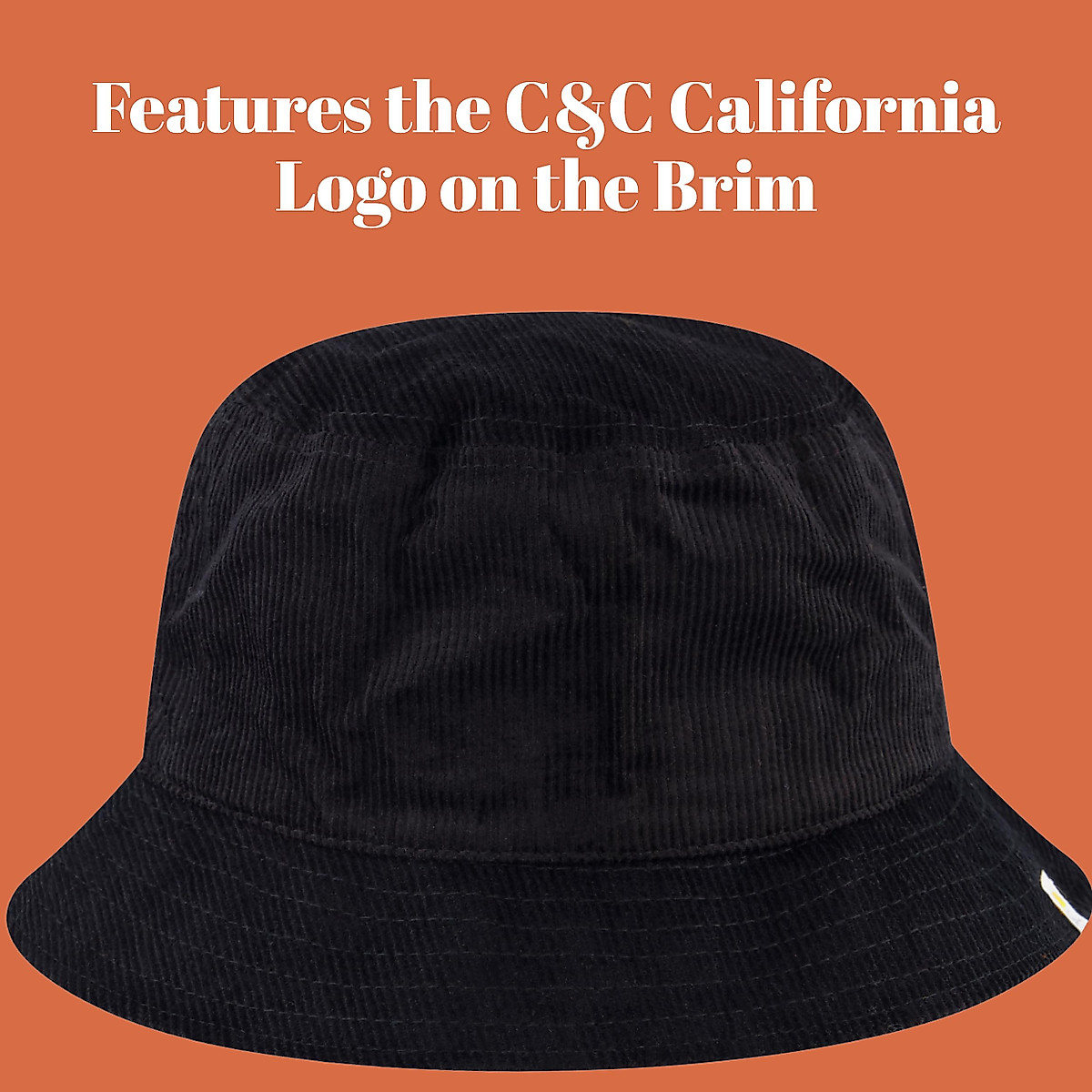 C & C California Bucket Hat, Corduroy Cotton Packable Travel Hat, Wide Brim Summer Hat, Black, One Size