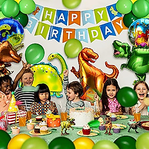 Dinosaur Birthday Party Decorations Supplies, 3 Years Old Boy Birthday Celebration Set Dinosaur Party Balloon Birthday Banner Dino Themed for Kid's Birthday Party, Gold Green