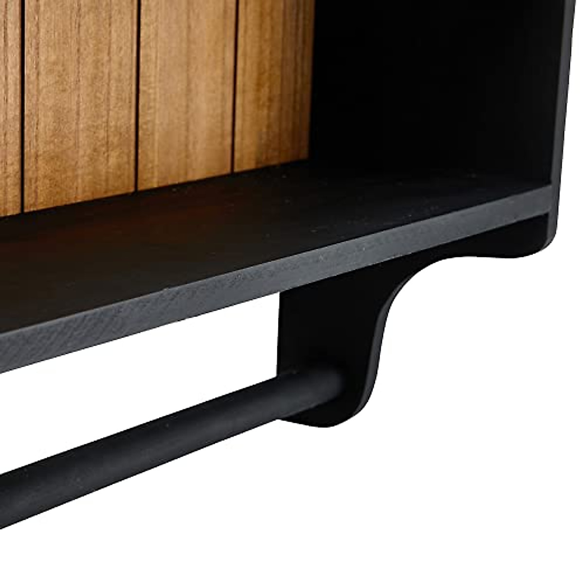 Creative Co-Op Modern Farmhouse Wood 3 Shelves and Hanging Rod, Black and Natural Wall Shelf