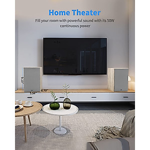 BESTISAN Bookshelf Bluetooth Speakers, Powered 2.0 Stereo 50W Home Audio Bookshelf Stereo Speakers for Turntables, Record Player, Desktop, TV, RCA Input, Wooden Enclosure, Pair