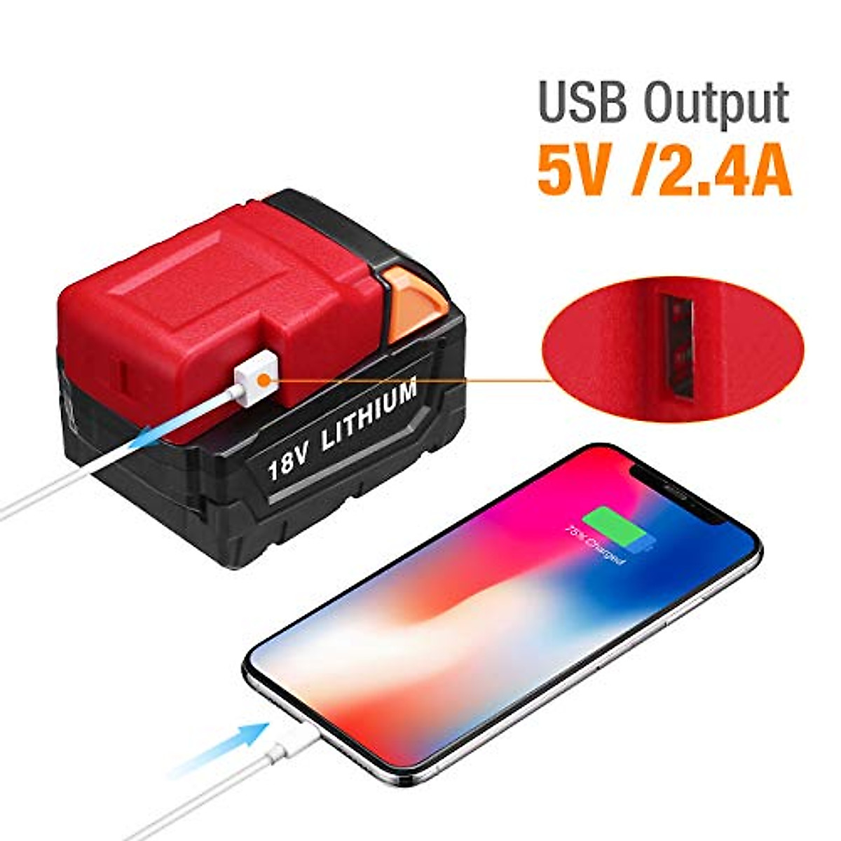 LORDONE Replacement for M18 Battery with USB Charger Adapter,Compatible with Milwaukee 18V Adapter for 49-24-2371 M18 Power Tools Battery Charger Adapter