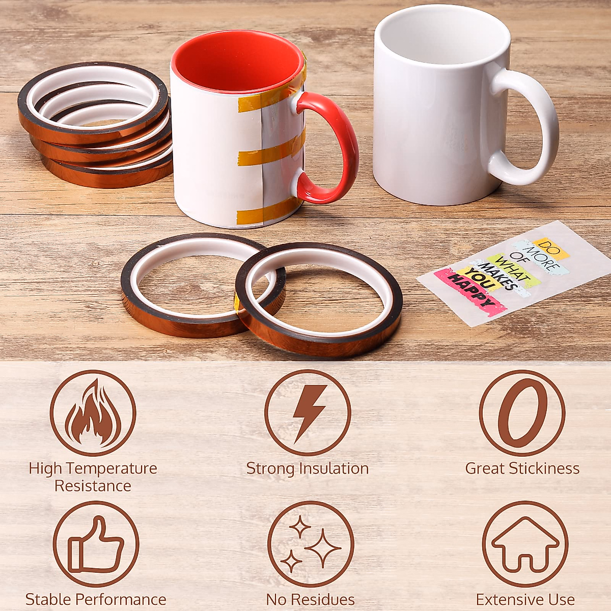 OFFNOVA 5 Rolls Heat Resistant Tape 0.4 inch x 108 ft High Temperature No Residue Heat Transfer Tape Up to 300¡æ(572¨H) for Tumbler Sublimation Print and Heat Transfer Vinyl