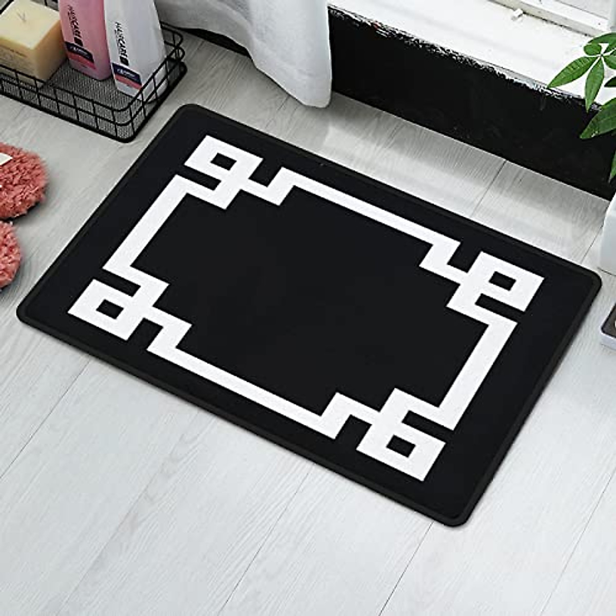 Entryway Mats Black and White Greek Key Square Outdoor and Indoor Rug ,24x16 Inch .5x20 Inch Two Size.