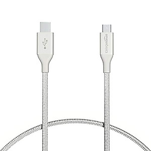 Amazon Basics Double Braided Nylon USB Type-C to Micro-B 2.0 Male Charger Cable | 1 foot, Silver