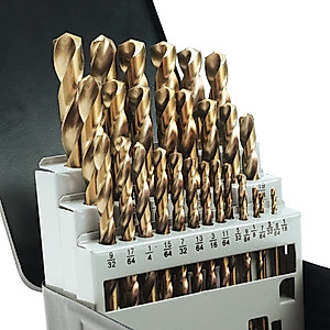 GMTOOLS 29Pcs Cobalt Drill Bits Set, M35 High Speed Steel, 135 Degree Tip, Stainless Steel, Plastic and Wood with Metal Indexed Storage Case 1/16"-1/2"