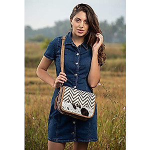 Myra Bag Artistic Upcycled Canvas & Cowhide Shoulder Bag S-1351