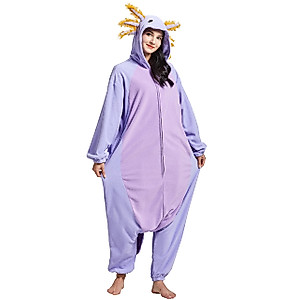 DarkCom Animal Onesie Adult Pajamas, One Piece Cosplay Black Axolotl Onesie Halloween Christmas Costume Sleepwear for Women Men Small