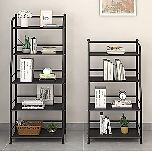 FKUO 5 Tier Metal Shelf Storage Shelves Living Room Bookshelf Bathroom Corner Storage Rack for Kitchen,Indoor Plant Stand (Matte Black, 5 Tier)