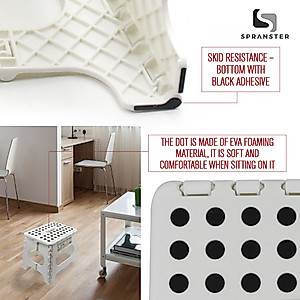 Spranster Super Strong Folding Step Stool - 11" - Sturdy Enough to Hold 300 Lb - Lightweight Foldable Step Stool for Adults and Kids - Opens with one Flip - Great for Kitchen, Bathroom and Bedroom