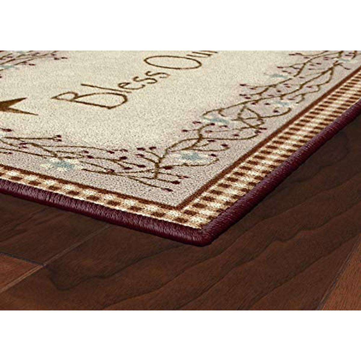 Brumlow Mills Bless Our Home Berry Blossoms Floral Welcome Door Mat for Entryway, Kitchen, or Home Décor Area Rug, 20" x 44", Deep Red