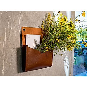 Wall Mount Soft Leather Hanging Storage Organizer Mail Sorter, Letter Holder, Key Rack for Entryway, Bedroom, Home Office, Dorm Room (Chestnut)