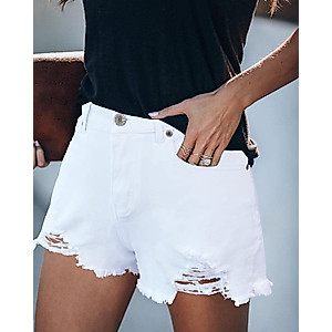 Metietila Women's Casual Summer High Waisted Denim Shorts Frayed Raw Hem Stretch Ripped White Jean Shorts XXL
