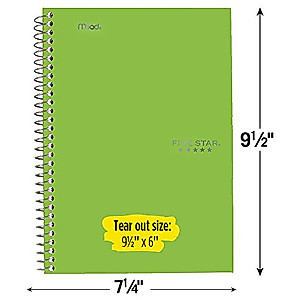 Five Star Spiral Notebook, 2 Subject, College Ruled Paper, 100 sheets, 9-1/2" x 6", Lime (72134)