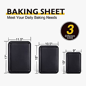 HONGBAKE Baking Sheet Pan Set, Cookie Sheet for Oven, Nonstick Bakeware Sets with Wider Grips, 3 Pack Half/Jelly Roll/Quarter Baking Tray, Premium, Dishwasher Safe - Dark Grey
