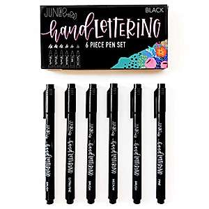 June & Lucy Brush Pens - Calligraphy Pens for Journaling with Black Pen Brush Ink 6 Piece Modern Hand Lettering and Modern Calligraphy Set for Beginners, Brush Pens & Markers with Felt Tip