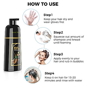 BELEZALIB Instant Black Hair Dye Shampoo for Women Men Hair Color Shampoo for Gray Hair- 100% Gray Coverage - Herbal Ingredients 3 in 1 16.9Fl OZ