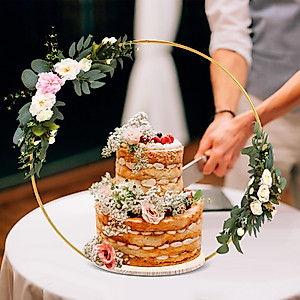 Norme 33.5 Tall Wedding Arch Cake Stand Round Metal Cake Stand for Wedding Reception Hoop Decoration with Wooden Base Floral Decoration Display for Party Events Reception Supplies