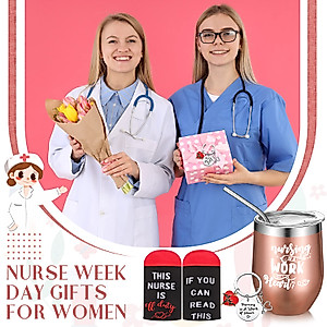 Zubebe 12 Pcs Nurse Appreciation Gifts for Women Nurse Week Gifts Include 4 Nurse Tumbler Mugs 4 Keychains 4 Socks Nurse Practitioner Gifts Nurse Graduation Retirement Gifts(Rose Gold)