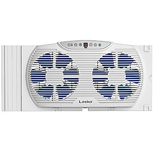 Lasko W09560 Bluetooth Enabled Twin 9-Inch Window Fan with Independent Electrically Reversible Intake & Exhaust Motors with Thermostat and Timer for Bedroom Indoor Home Use, White