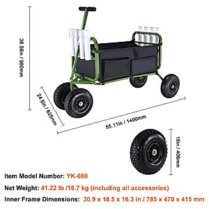 VEVOR Beach Fishing Cart, 300 lbs Load Capacity, Foldable Fish and Marine Cart with Four 11" Big Wheels Rubber Balloon Tires for Sand, Heavy-Duty Steel Pier Wagon Trolley with 8 Rod Holders for Picnic