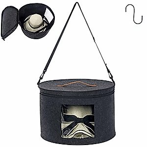 Affogato Hat Box, Hat Storage Box for Women & Men, Travel Hat Box with Handle and Hook, Stackable Felt Cowboy Hat Box with Dust-proof Lid for Clothes Stuffed Animal Toy Storage Travel Bag