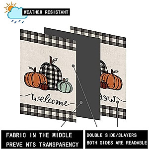 Mloabuc Fall Pumpkins Garden Flag Autumn Welcome Thanksgiving Buffalo Check Fall Yard Flag Farmhouse Double Sided Lattice Vertical Outdoor Decor 12 x 18 In