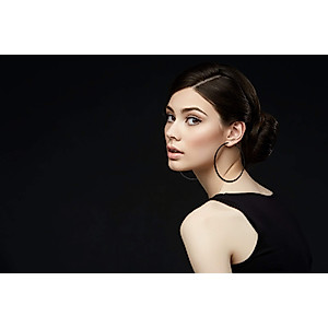 IDB Classic Stainless Steel Big Hoop Color Earrings - Huge Basketball Oversized Retro 80's Hoops - 3 1/8 inch (3.125" / 80mm) Diameter - (Midnight Black)