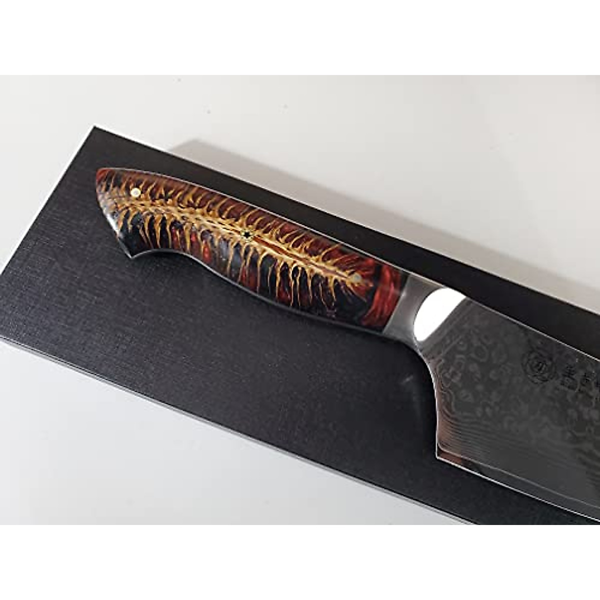 Custom VG10 Damascus chef knife Hybrid Santoku 9" White Silver cast pine cone handle, kitchen knife w/ 67 layer SS Damascus (Alien Green)