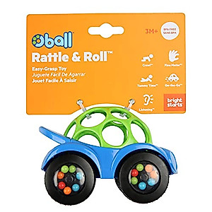 Bright Starts Oball Rattle & Roll Sports Race Car Toy Push and Go Vehicle, Easy Grasp, Ages 3 Months +, Blue