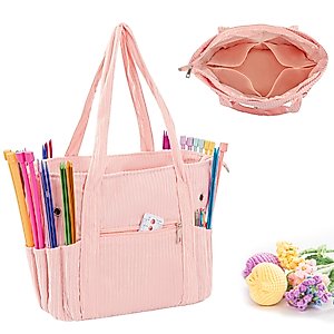 AGX Bravo Crochet Bag Yarn Holder Storage Crochet Organizer Knitting Tote Bags for Women Large Capacity Yarn Organizer for Crocheting Accessories, Knitting Needles Crochet Hook Case for Travel (Pink)