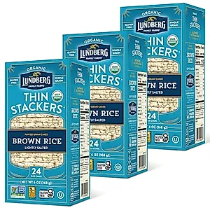 Lundberg Thin Stackers - Rice Cakes, Organic Brown Rice Lightly Salted, Healthy Snacks for Adults and Kids, Low-Calorie Snacks, Organic Snacks, Vegan, 6 Oz (Pack of 3)