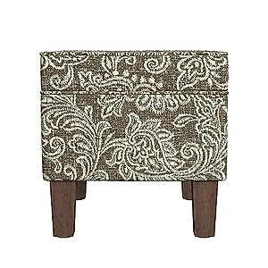 HomePop Home Decor |K7646-A880| Upholstered Modern Rectangular Storage Ottoman | Hinged Lid Ottoman with Storage for Living Room & Bedroom, Brown Jacobean Print