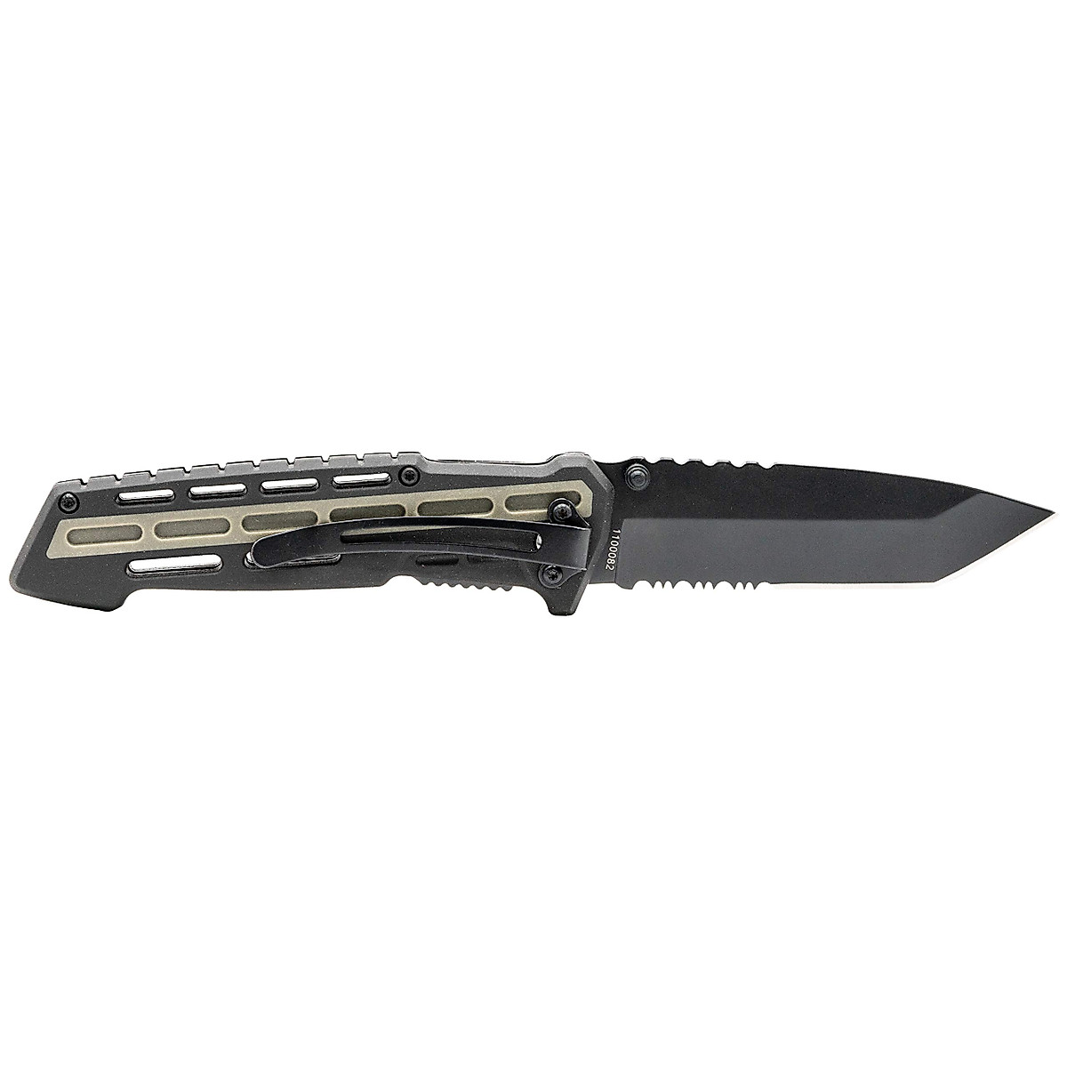 Smith & Wesson M&P AR Overmold 8.2in High Carbon S.S. Folding Knife with 3.5in Serrated Tanto Blade and Rubber Handle for Outdoor Survival and EDC, 1100082,Silver/Black