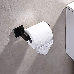 TASTOS Toilet Paper Holder Matte Black, Toilet Tissue Roll Holders Dispenser and Hangers Wall Mounted for Bathroom & Kitchen, Stainless Steel Modern Square Style