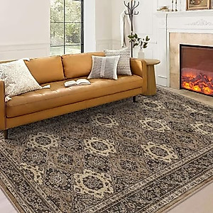 GlowSol Area Rug 8x10 Grey Vintage Rug Floral Medallion Vintage Indoor Floor Carpet Non Shedding Non Slip Rug Soft Thick Area Rug for Dining Room Nursery Home Office Indoor Decor, Light Brown