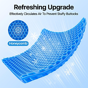 Gel Seat Cushion, Cooling seat Cushion Thick Big Breathable Honeycomb Design Absorbs Pressure Points Seat Cushion with Non-Slip Cover Gel Cushion for Office Chair Home Car seat Cushion for Wheelchair