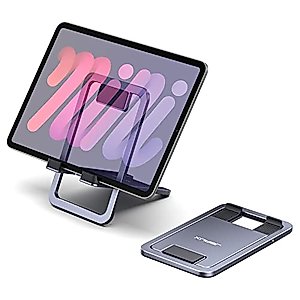 JSAUX Universal Tablet Stand, Portable Foldable Tablet Holder for Desk Compatible with iPad Mini/Air, Samsung Galaxy Tab, Kindle Fire, Steam Deck, Switch, ROG Ally, iPhone and Other Tablets-Gray